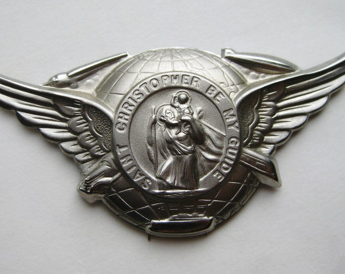 Vintage 50s St. Christopher Protect Us Silver Hot Rod Dash Visor Pin ...