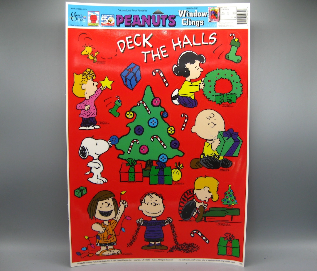 Vintage Peanuts Snoopy Charlie Brown Christmas Window Clings 1999 Vinyl ...