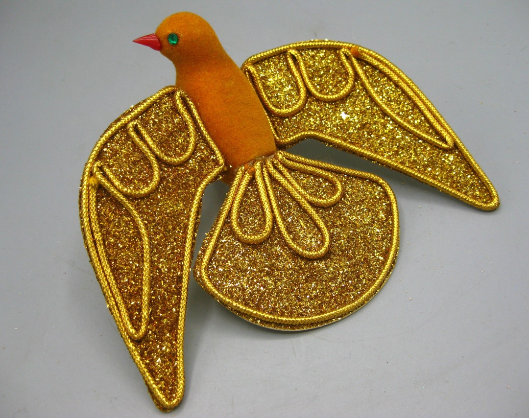 Vintage 60s 70s Gold Glitter Dove Bird Clip on Christmas Tree Ornament ...