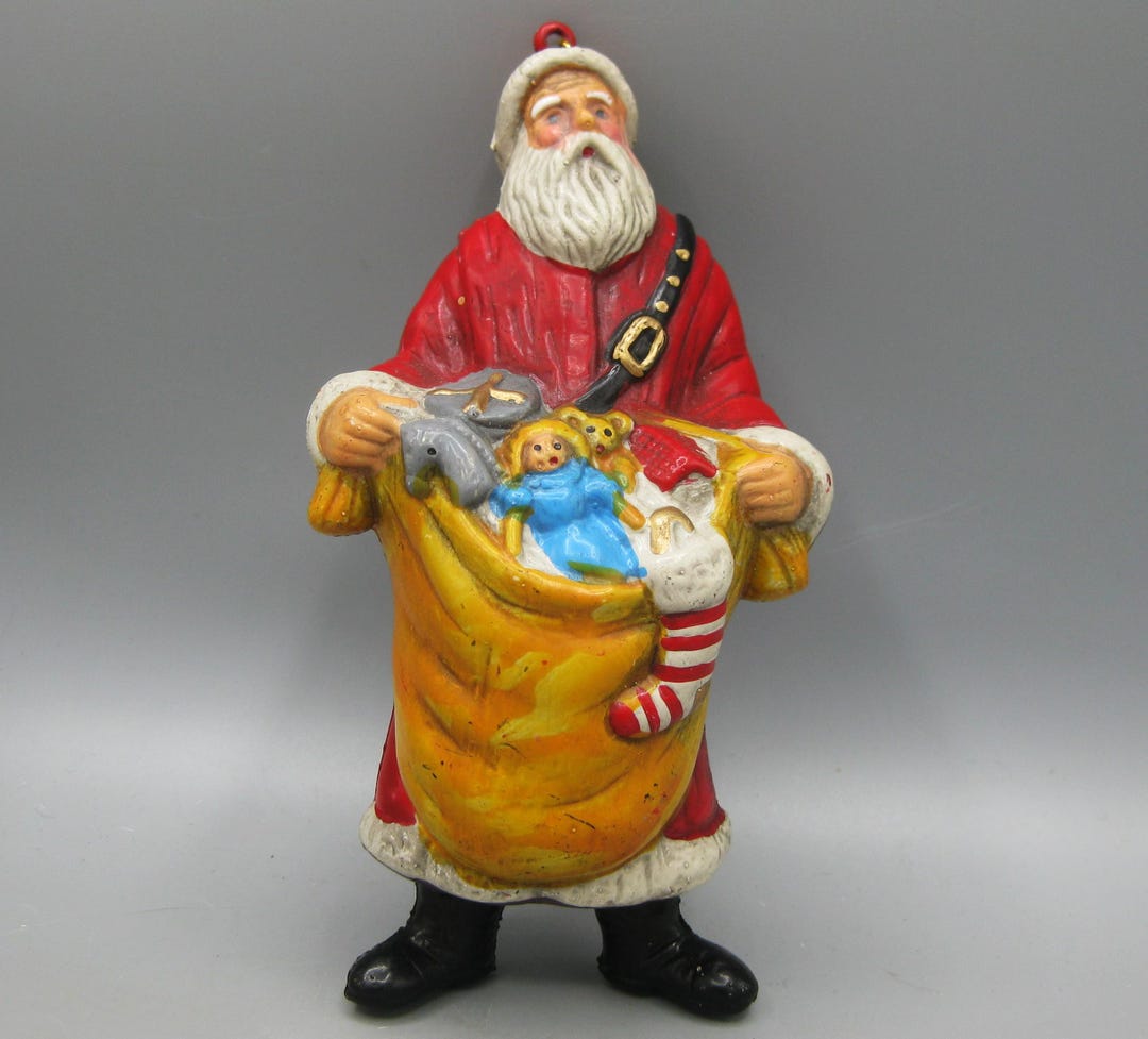 Large Vintage 80s Santa Claus Father Christmas Hard Plastic Ornament - Etsy