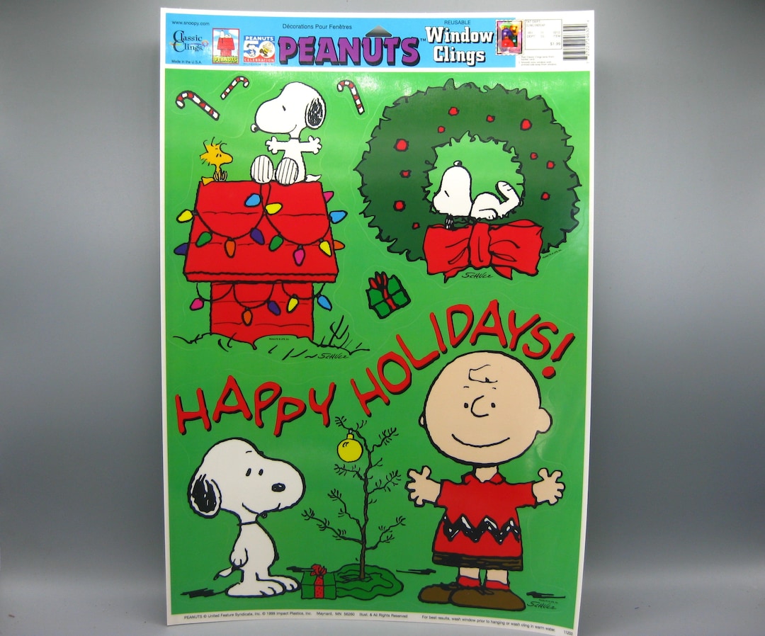 Vintage Peanuts Snoopy Charlie Brown Christmas Window Clings 1999 Vinyl ...