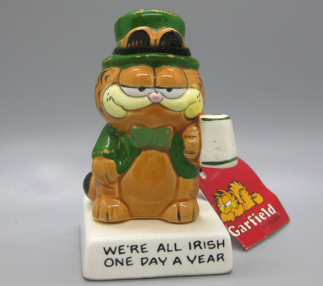 Vintage Garfield Ceramic Cartoon Cat We're All Irish One Day a Year ...