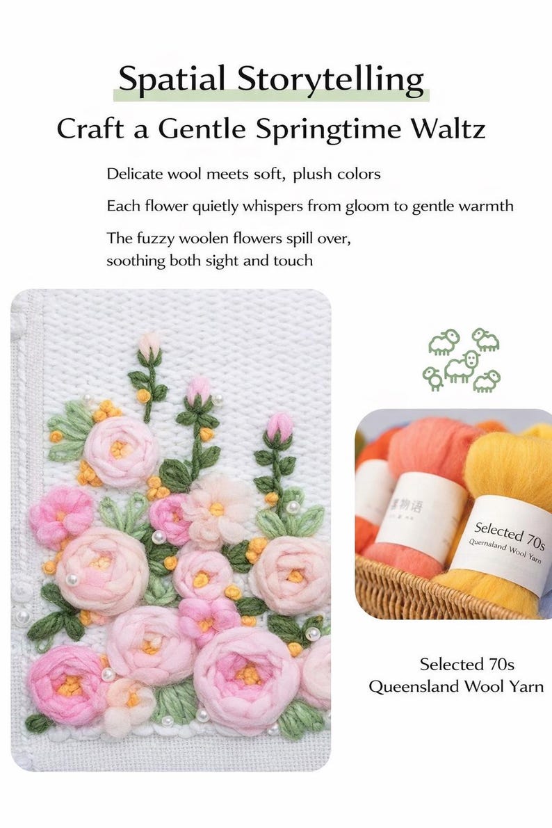 Floral Embroidery DIY Kit – 3D Flower Wall Art Craft Set, Handmade ...