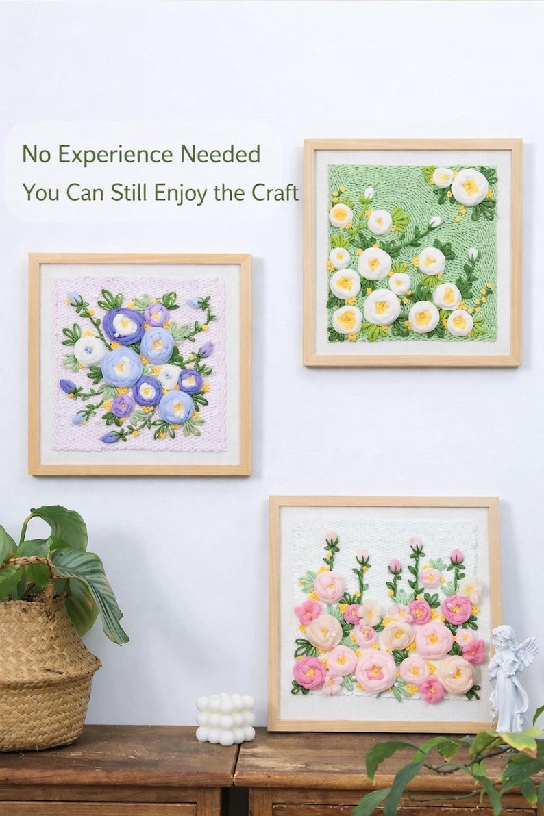 Floral Embroidery DIY Kit – 3D Flower Wall Art Craft Set, Handmade ...