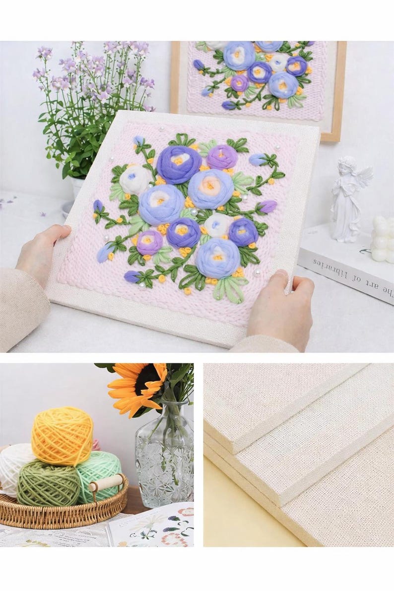 Floral Embroidery DIY Kit – 3D Flower Wall Art Craft Set, Handmade ...