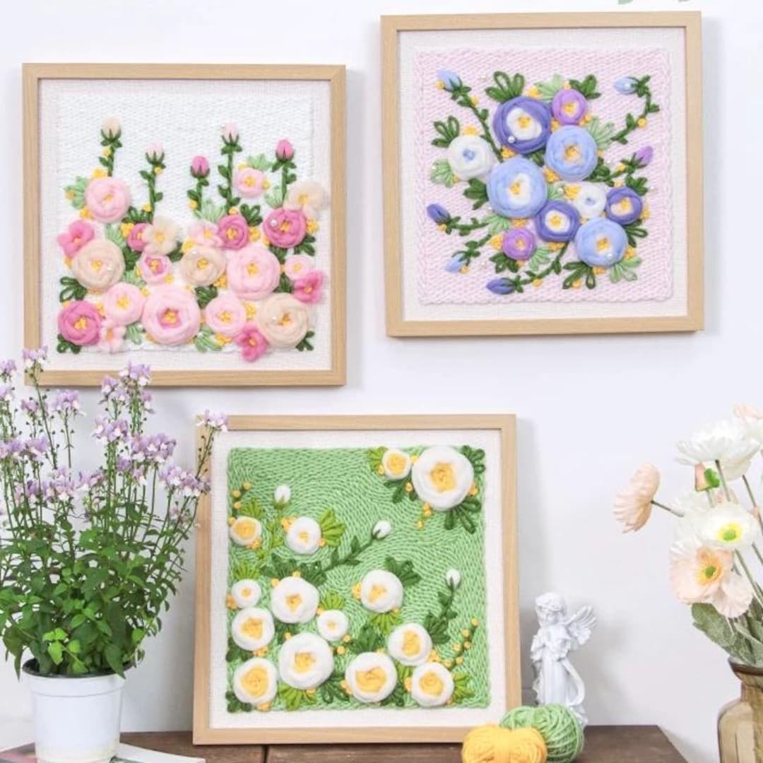 Floral Embroidery DIY Kit – 3D Flower Wall Art Craft Set, Handmade ...