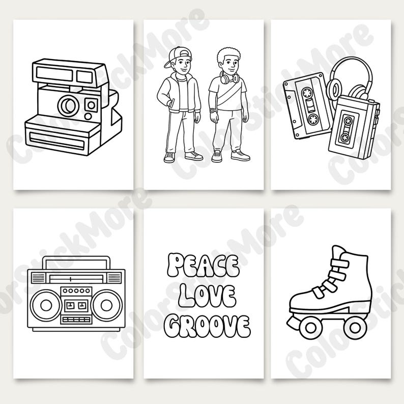 60 Retro Coloring Pages ,70s 80s 90s Nostalgia PDF Download - Etsy
