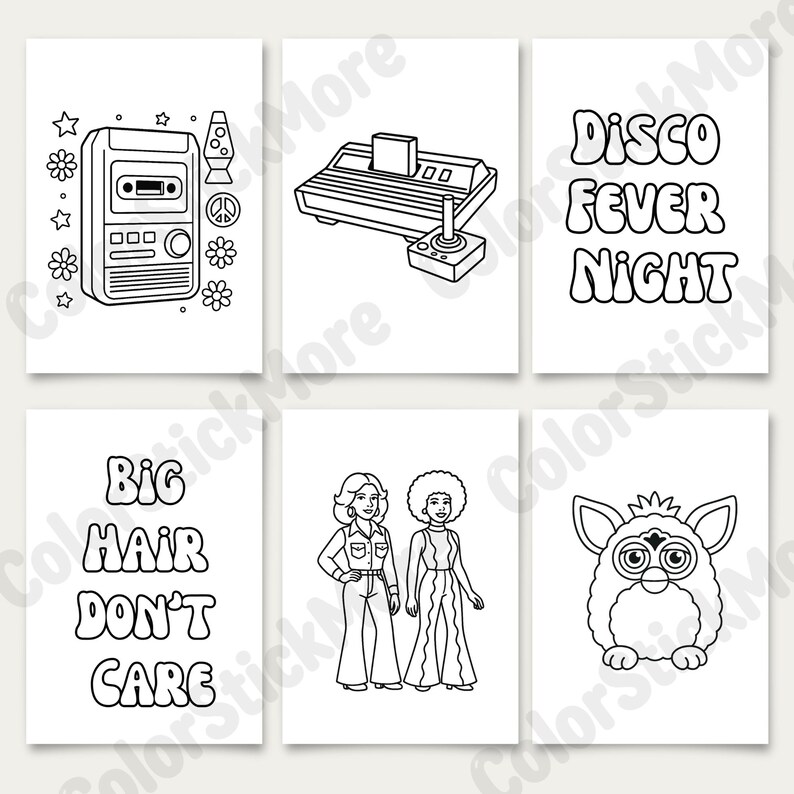 60 Retro Coloring Pages ,70s 80s 90s Nostalgia PDF Download - Etsy
