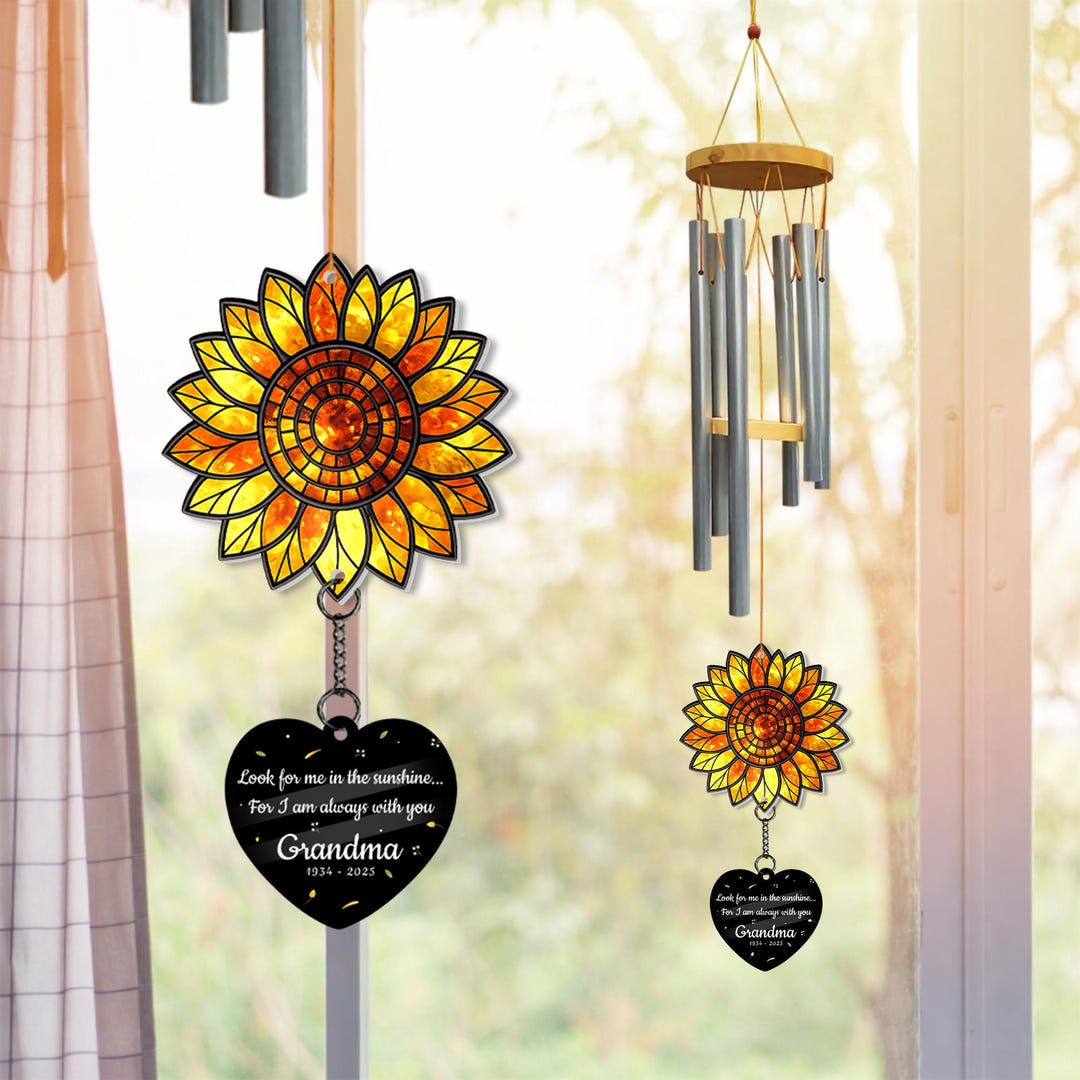 Personalized Sunflower Memorial Wind Chime, Stained Glass Tribute, Loss ...