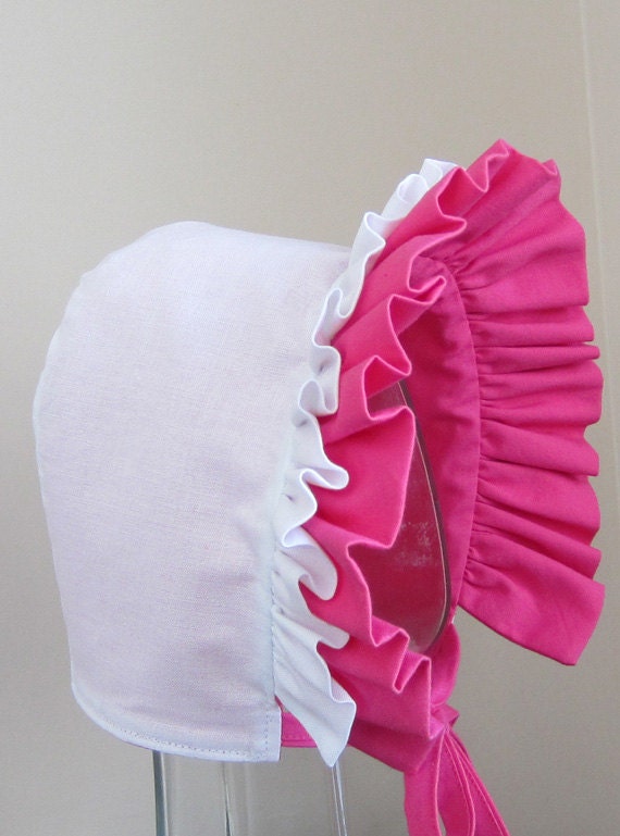 Baby Bonnet Hot Pink and White Reversible - Etsy