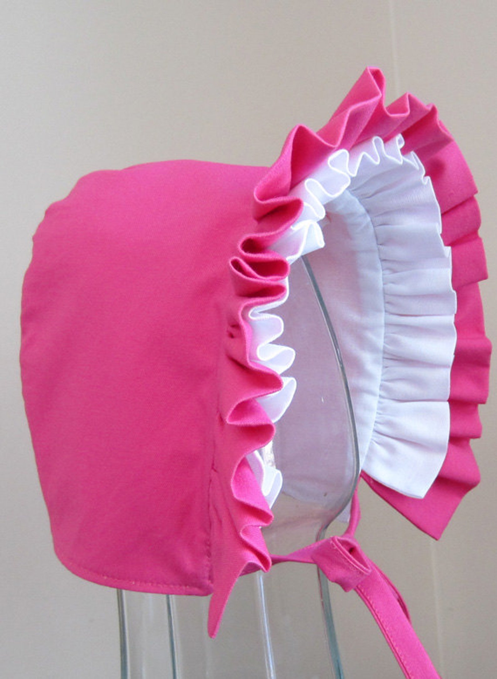 Baby Bonnet Hot Pink and White Reversible - Etsy