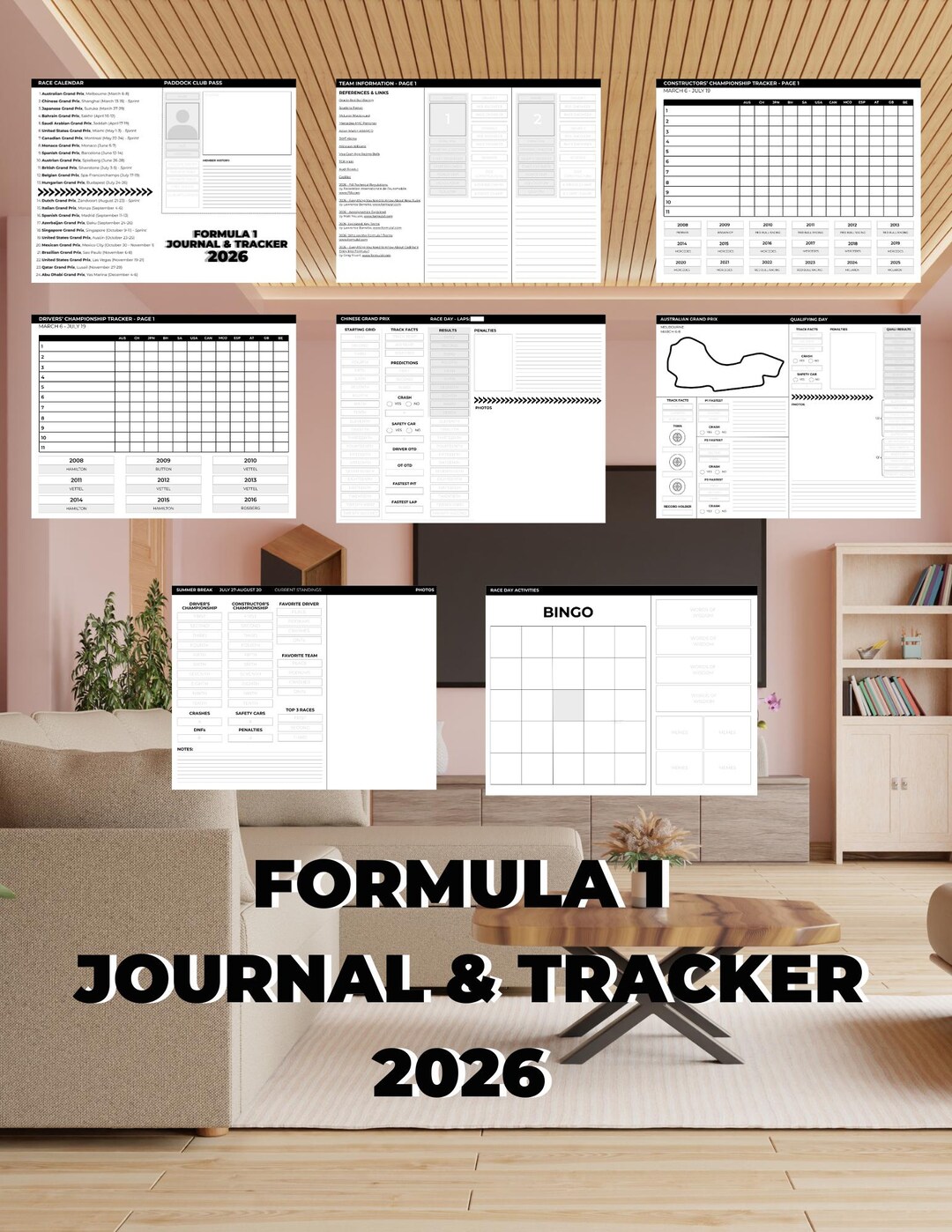 Formula 1 Journal & Tracker - 2026 - Letter Size - LANDSCAPE LAYOUT - Etsy