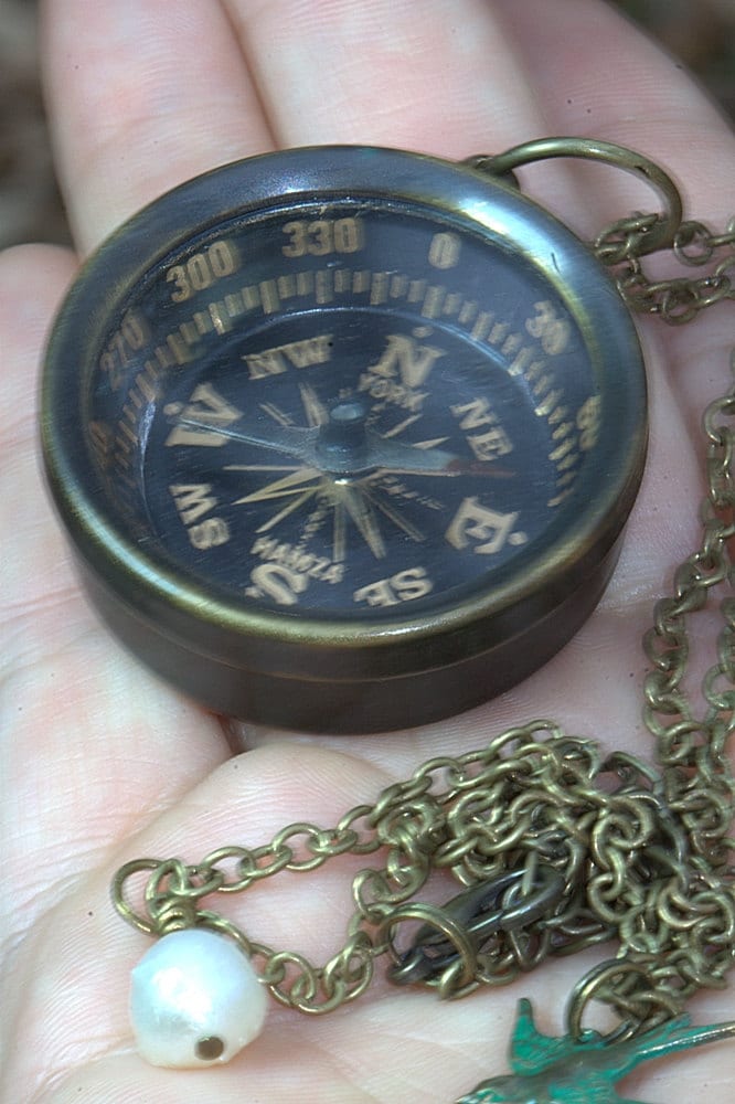 Compass Necklace Works, Plus- Verdigris Bird & a Pearl Charm, Adventure ...