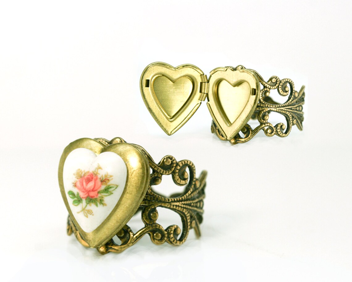 Rose LOCKET RING Adjustable Size Antique Milk Glass SELECT - Etsy