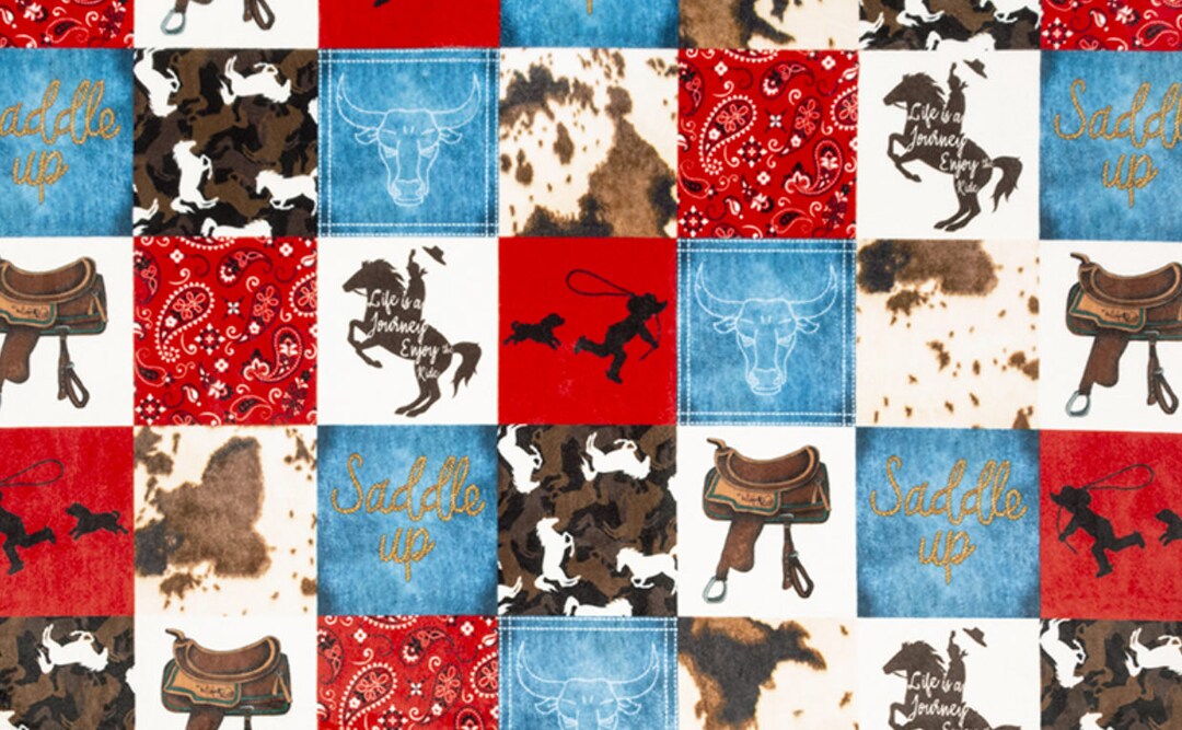 Neutral Cowboy Fabric by the Yard - Saddle up Digital Cuddle - Quilt ...