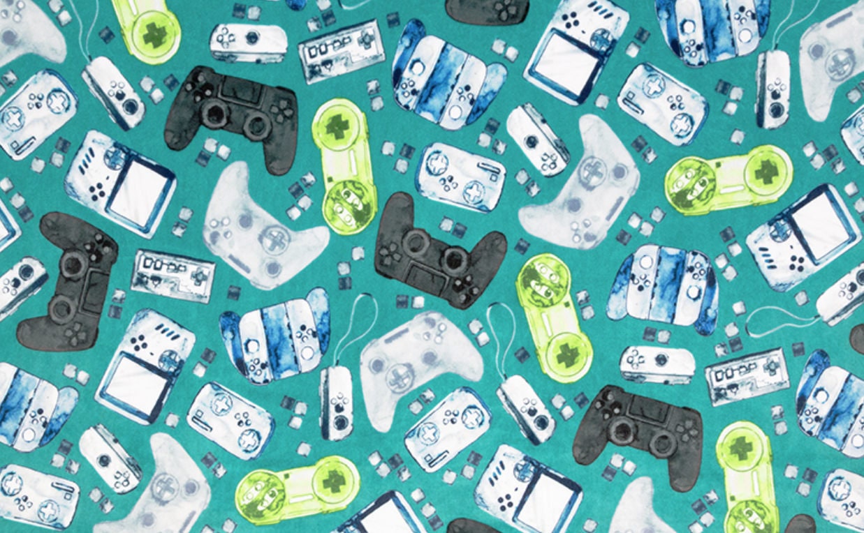 Gaming Fabric by the Yard - Gamer Digital Cuddle® Teal - Game Console ...