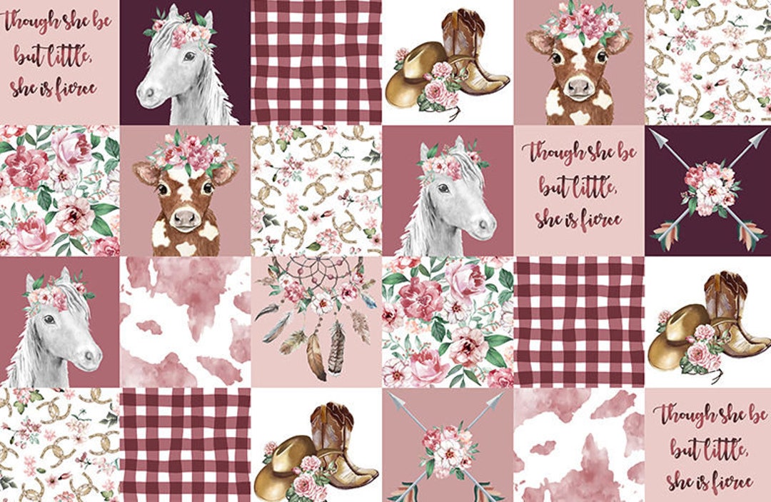 Cowgirl Minky Fabric Cowgirl Digital Cuddle® Rosewater Cow Horse Boots ...