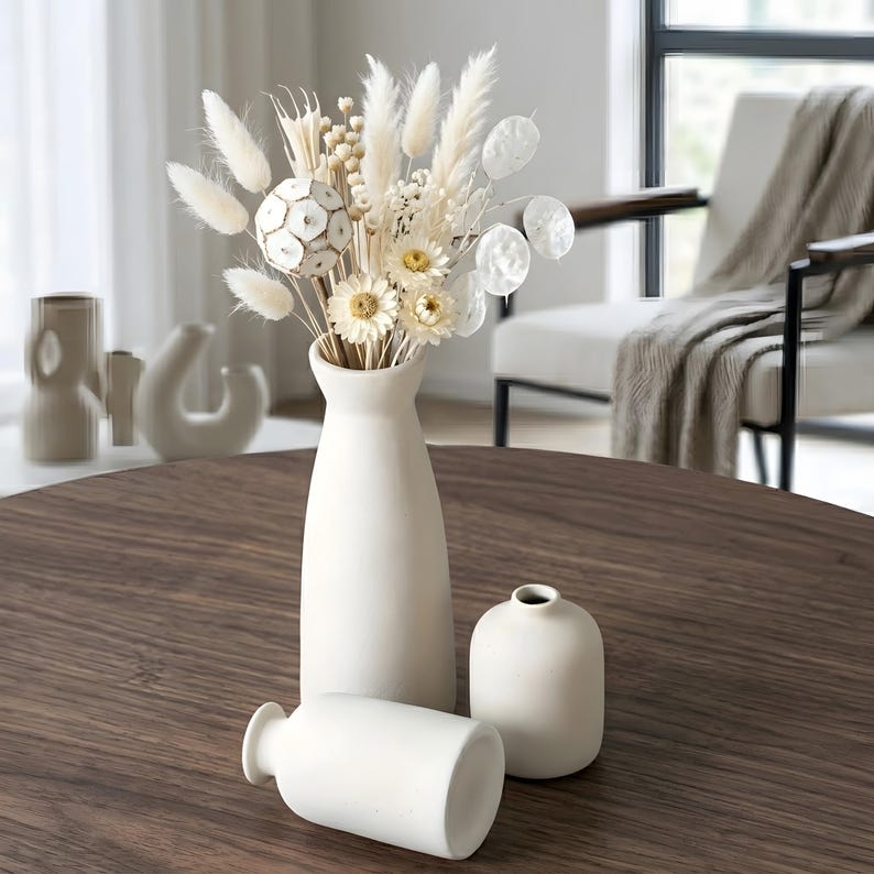 Set of 3 Ceramic Vases, Modern Farmhouse Minimalist Decor - Etsy