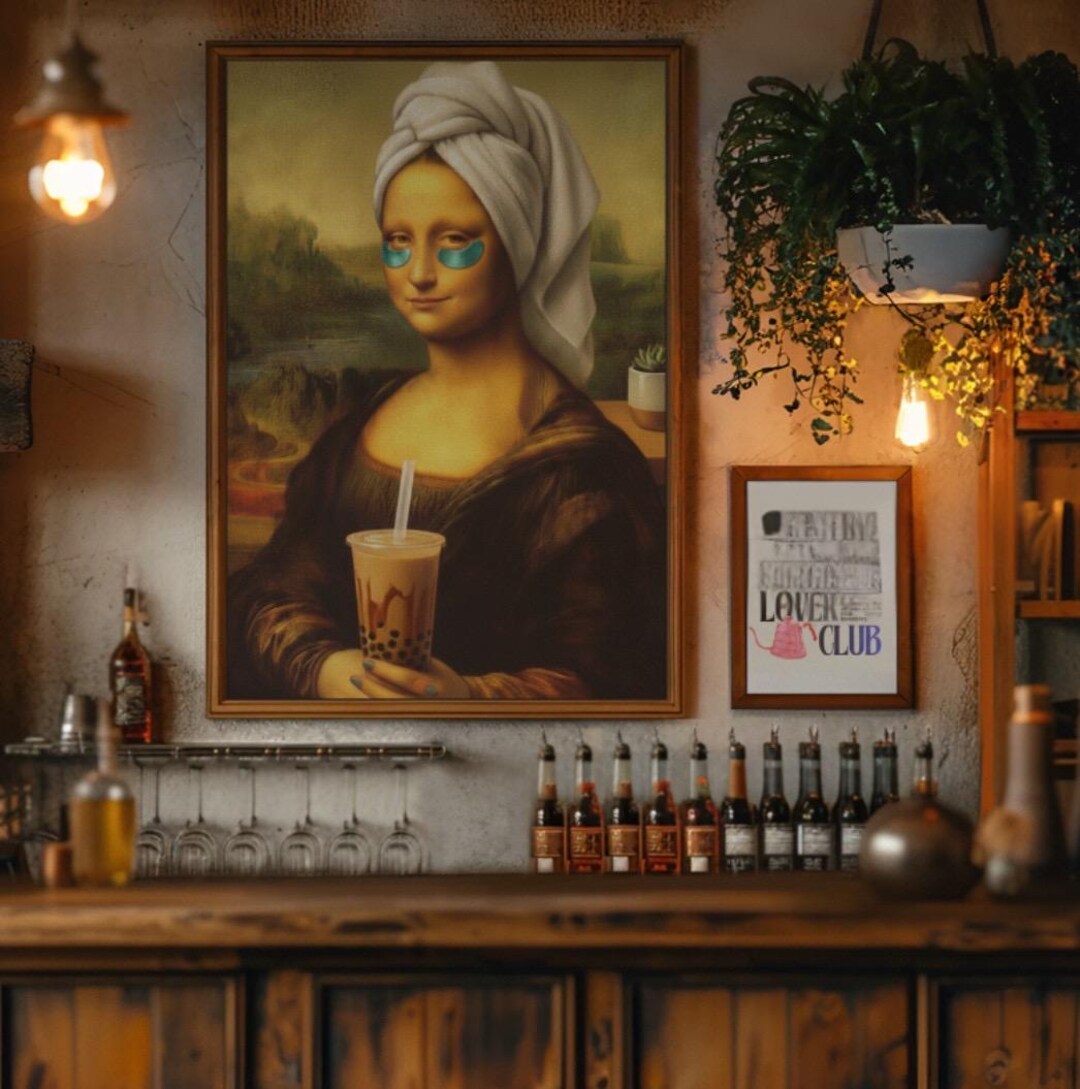 Mona Lisa Bubble Tea Art Print, Funny Renaissance Parody (digital ...