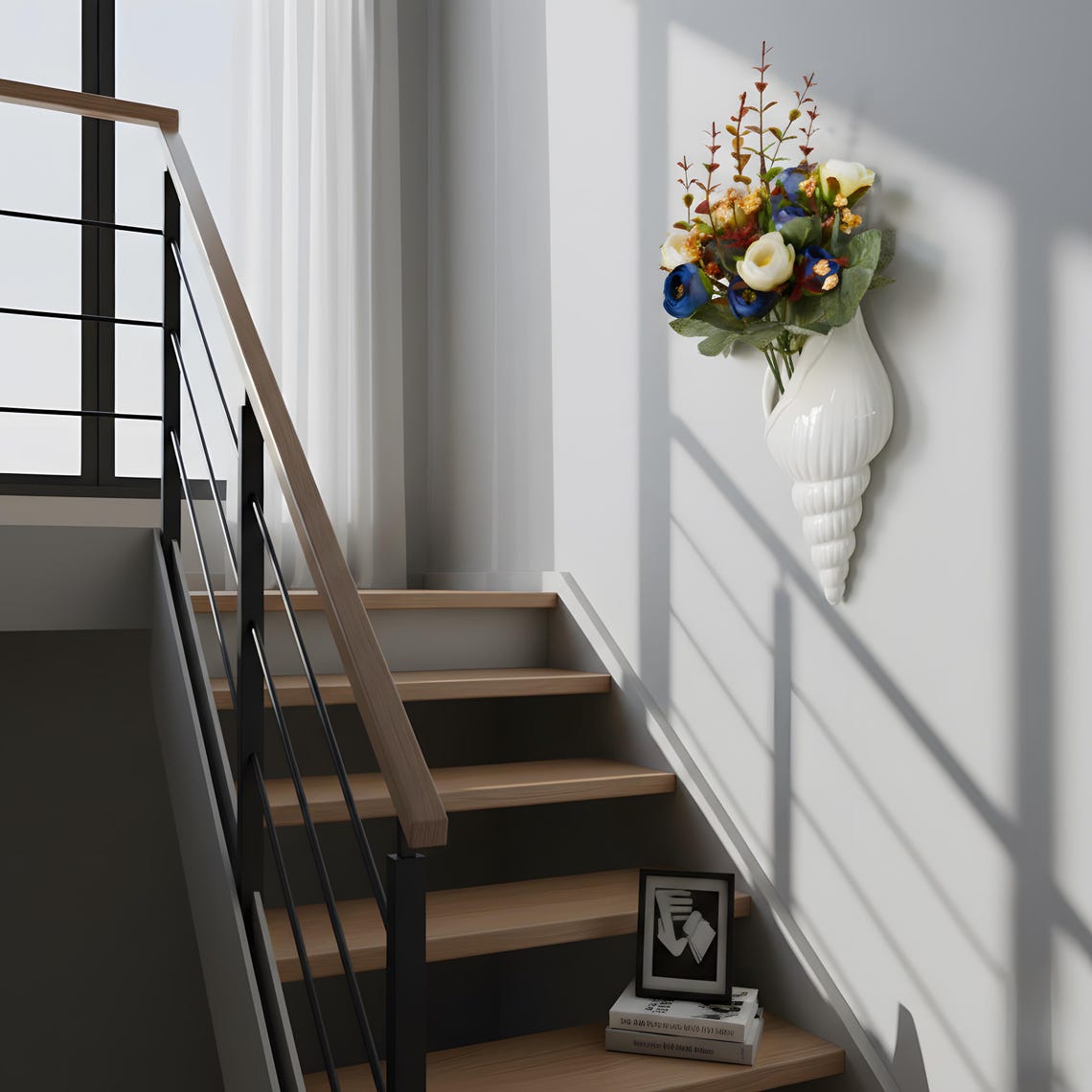 White Ceramic Shell Wall Vase | Modern Conch Flower Wall Hanging ...