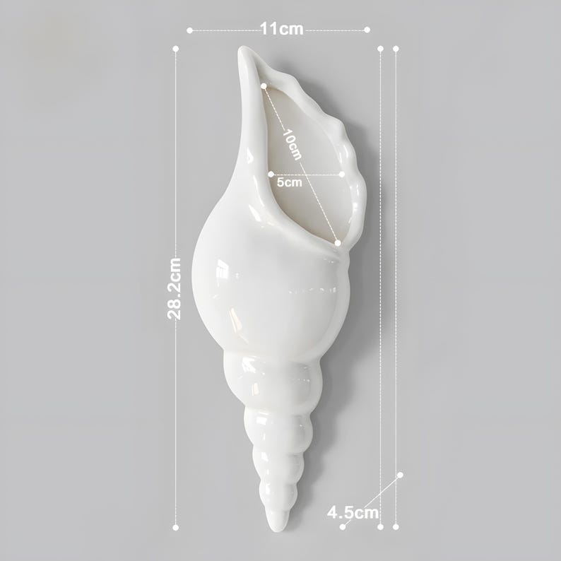 White Ceramic Shell Wall Vase | Modern Conch Flower Wall Hanging ...