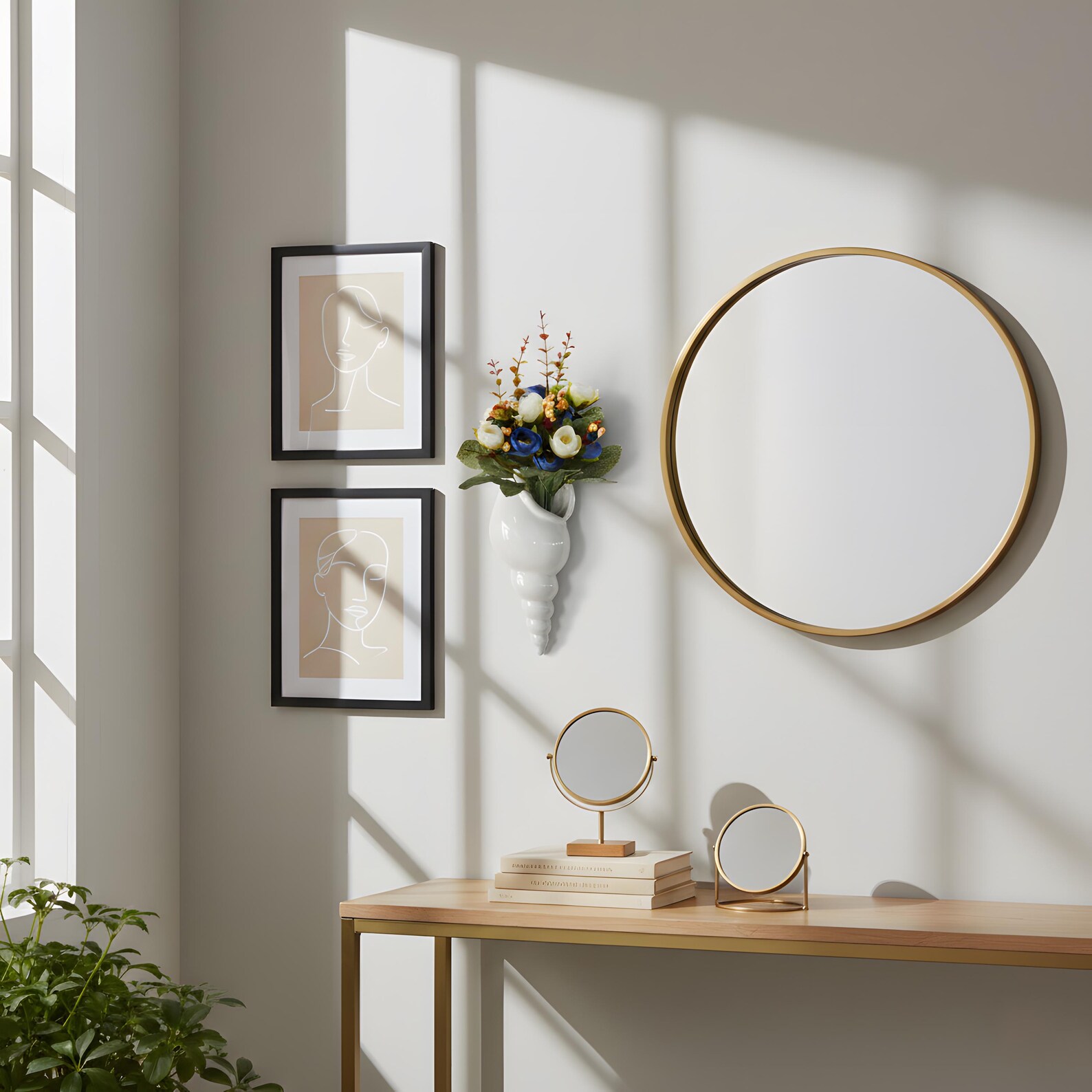 White Ceramic Shell Wall Vase | Modern Conch Flower Wall Hanging ...