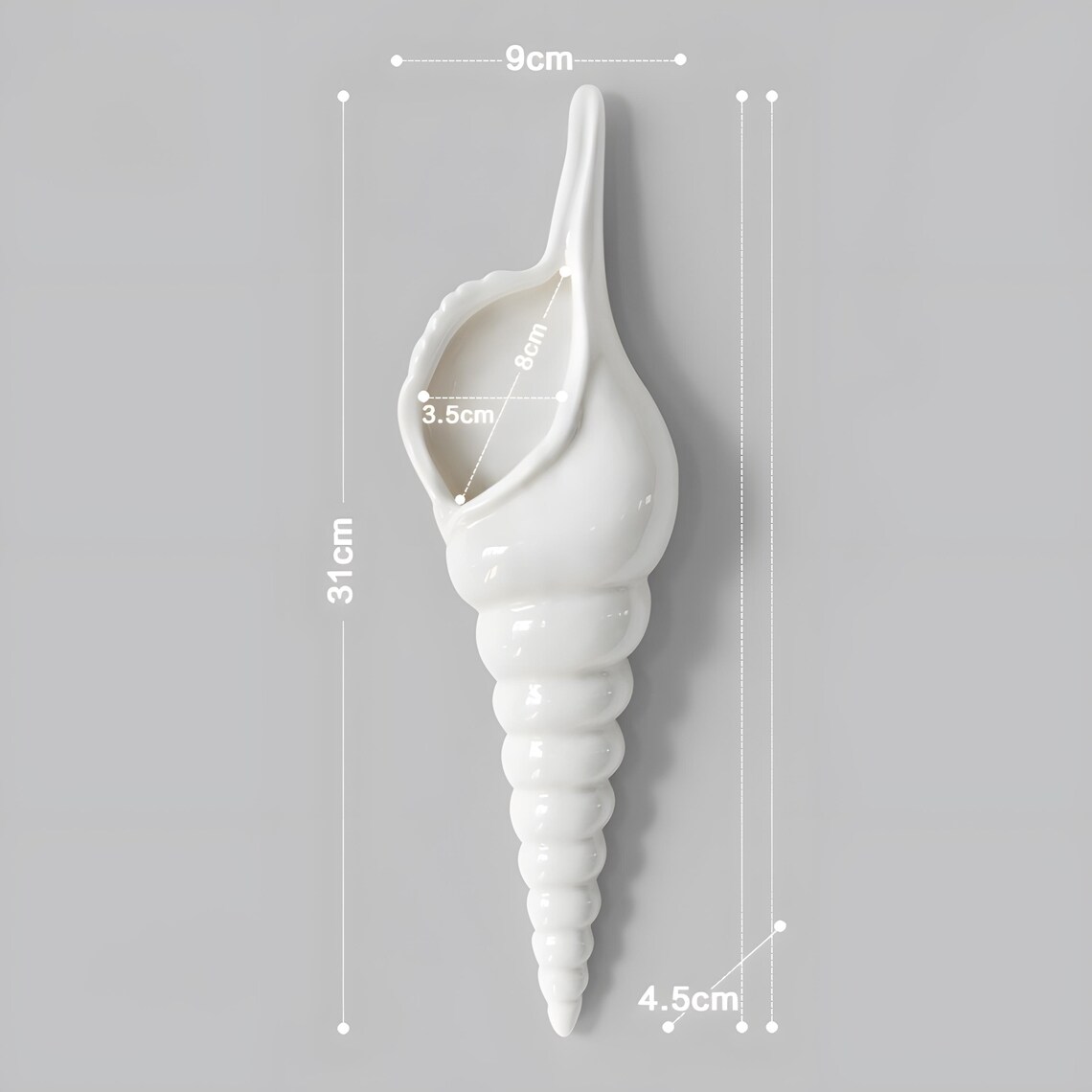 White Ceramic Shell Wall Vase | Modern Conch Flower Wall Hanging ...