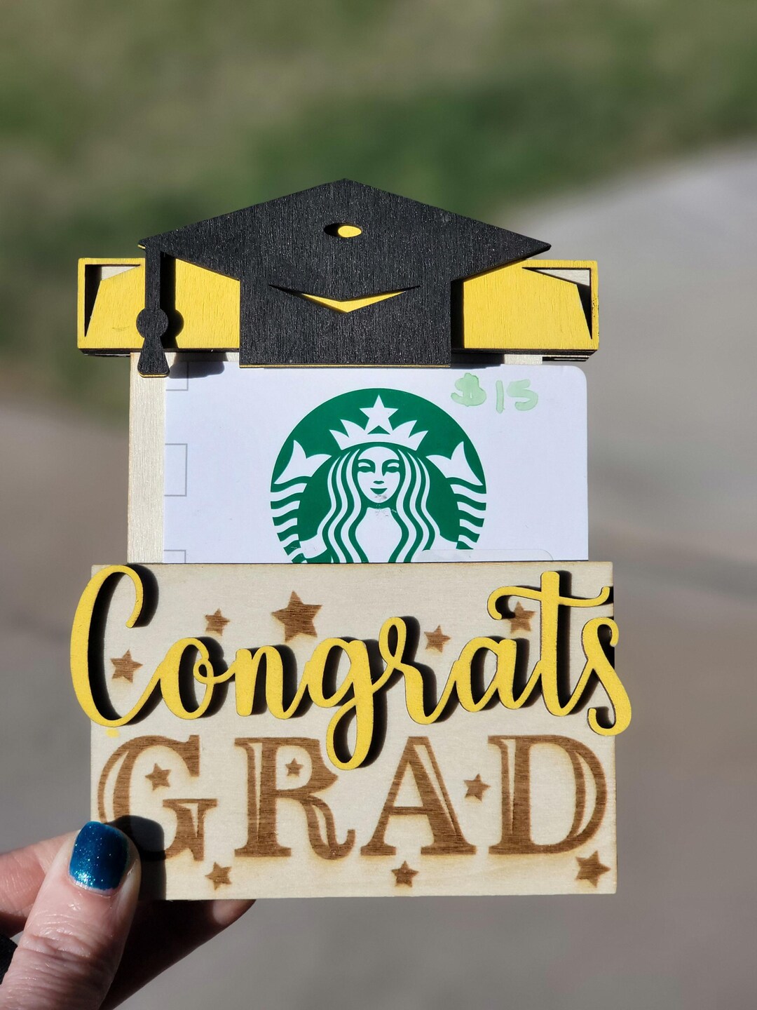 Wooden Congrats Grad Gift Card Holder | 3D Sliding Graduation Card Box ...