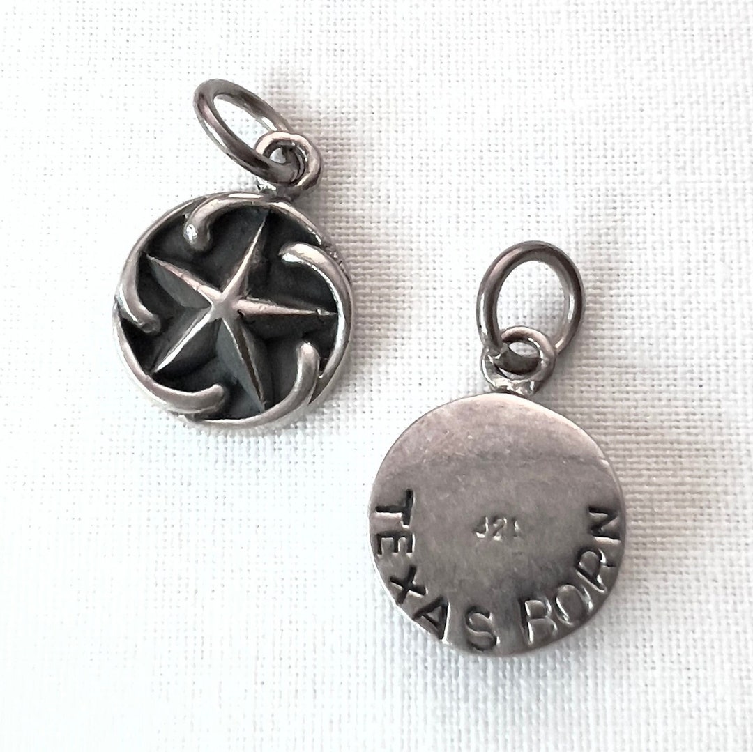 Sterling Silver Texas Born Lone Star Charm, 12mm, Heavy Weighted Charm ...