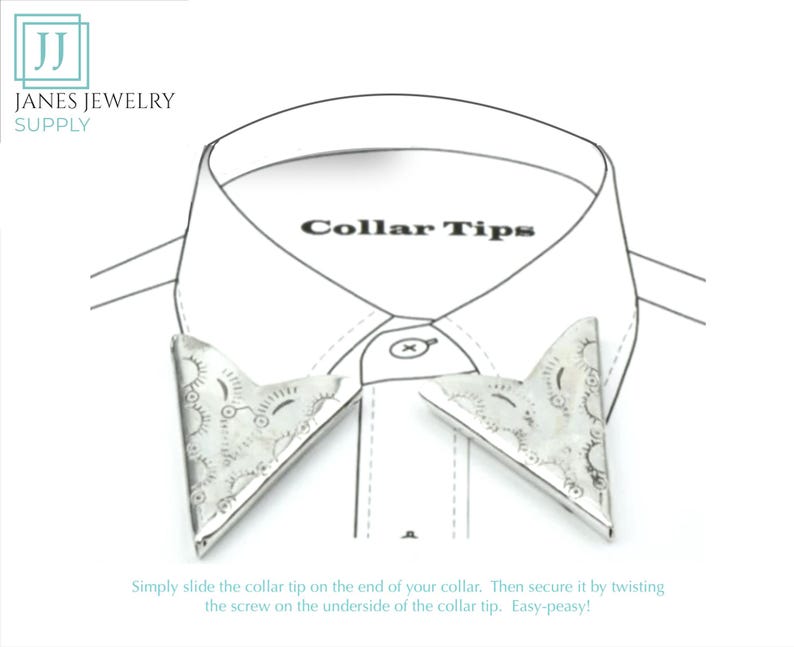 Tooled Collar Tips: Antique Silver, or Antique Gold - Made in USA (set ...