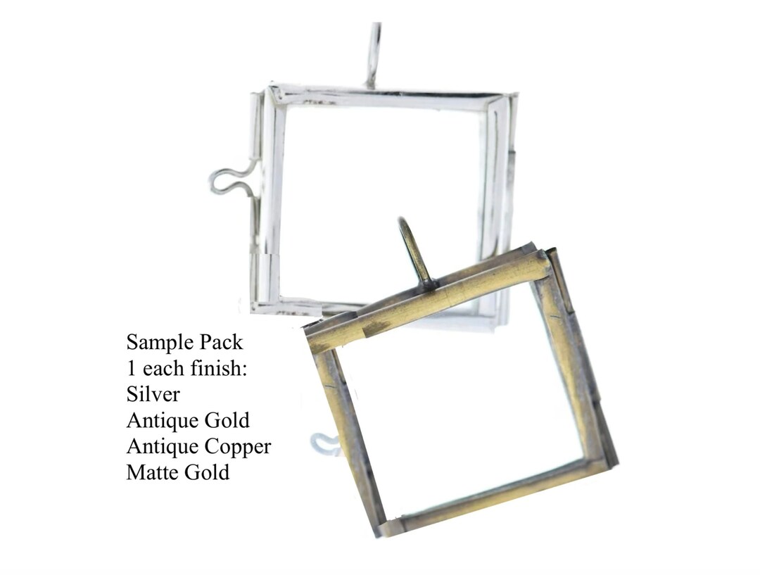 Glass Locket Pendants Photo Frame Sample Pack: Silver, Gold, Copper (1. ...