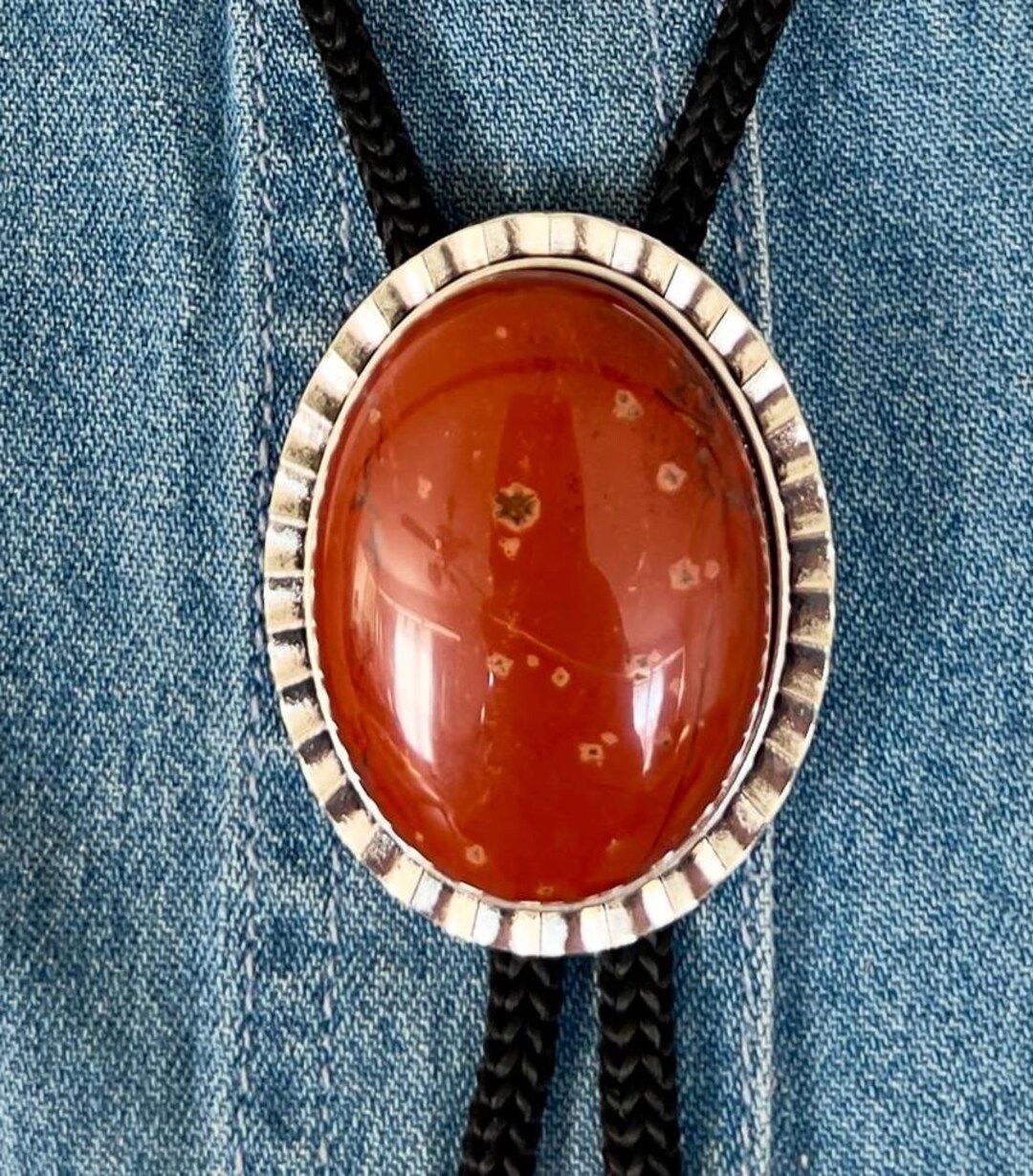 Red Jasper Bolo Tie: Silver Setting, Adjustable Woven Cord - Etsy