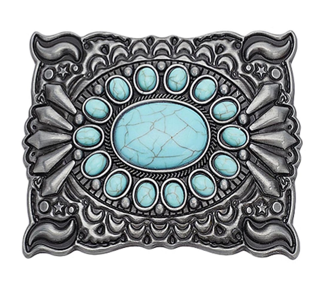 Squash Blossom Belt Buckle With Turquoise, Native American Inspired ...