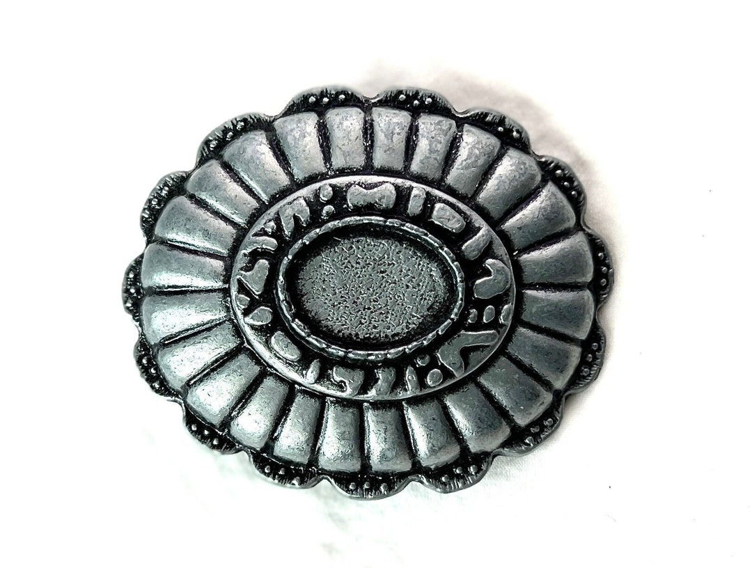 Oval Concho Buckle With Bezel Antique Silver Finish Over - Etsy