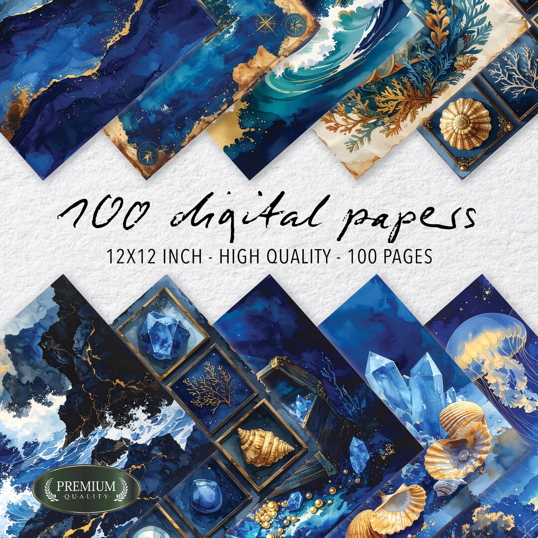 100 Deep Ocean Digital Paper, Nautical Junk Journal Pages, Vintage Sea ...