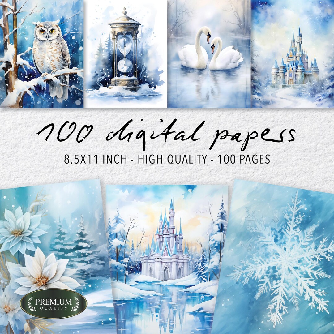 100 Winter Wonderland Digital Paper, Frozen Fantasy Junk Journal Pages ...