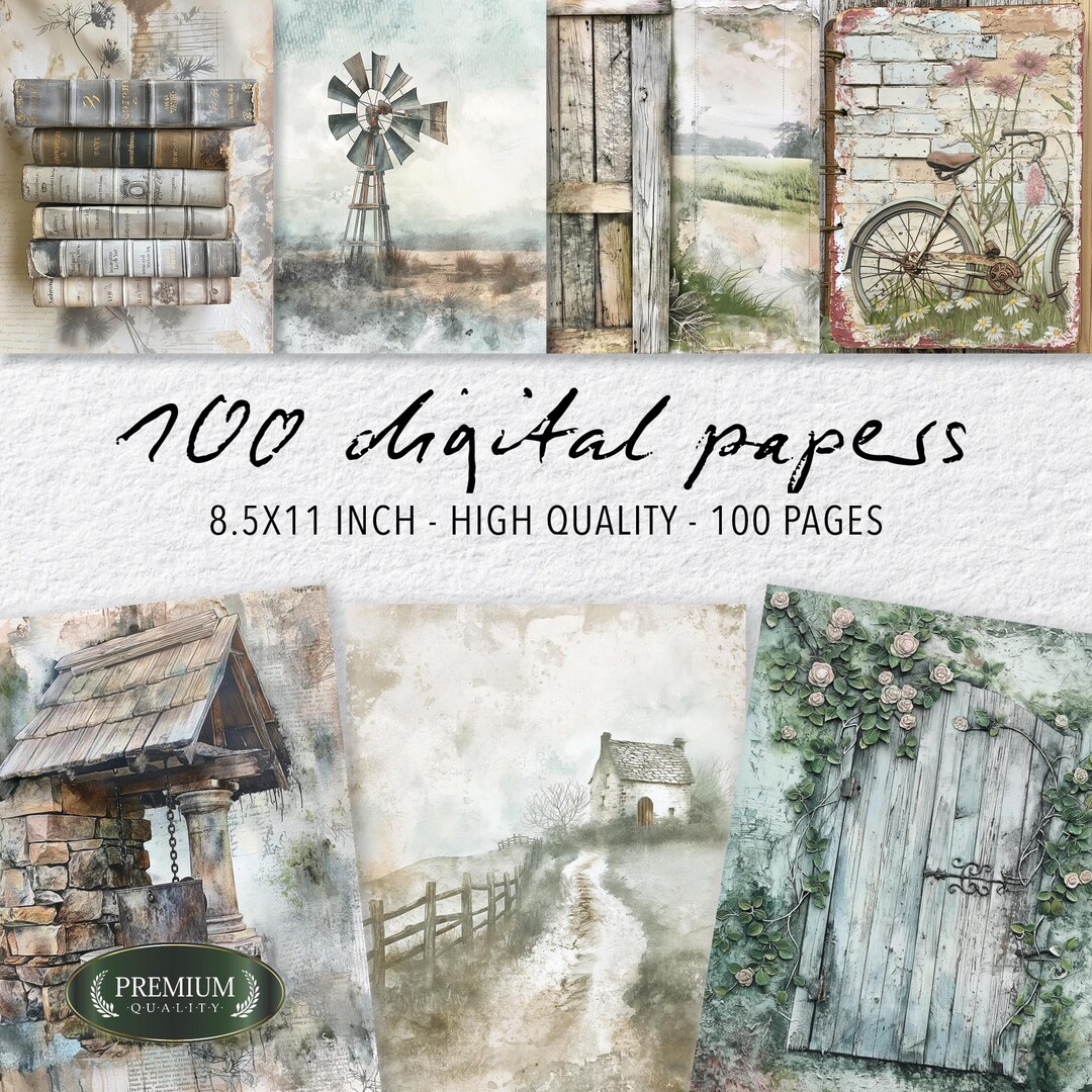 100 Rustic Farmhouse Digital Paper, Vintage Country Junk Journal Pages ...