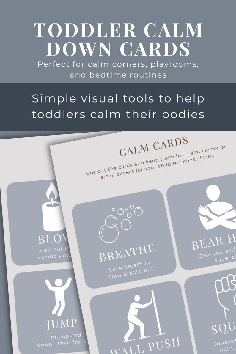 Printable Toddler Calm Down Cards, Calm Corner Flash Cards, Emotional ...