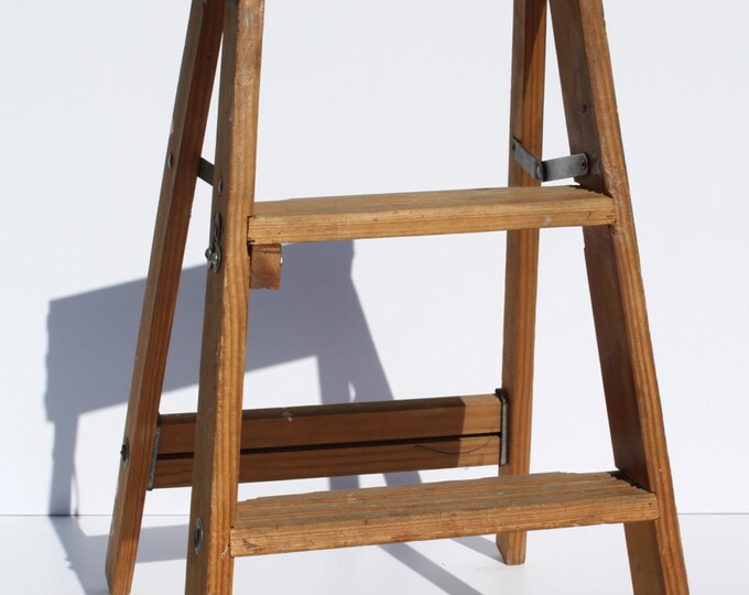 Vintage Wood Ladder, Folding Two Step Wooden Ladder Industrial Decor ...