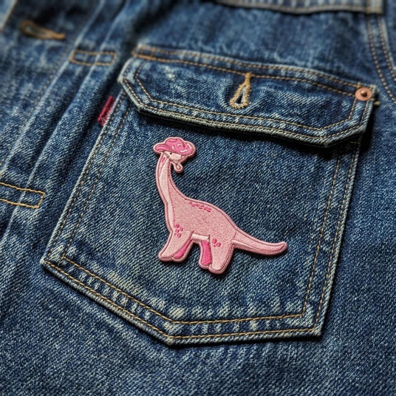 Pink Cowboy Hat Dinosaur Patch - Cute Pink Dino Embroidered Patch ...
