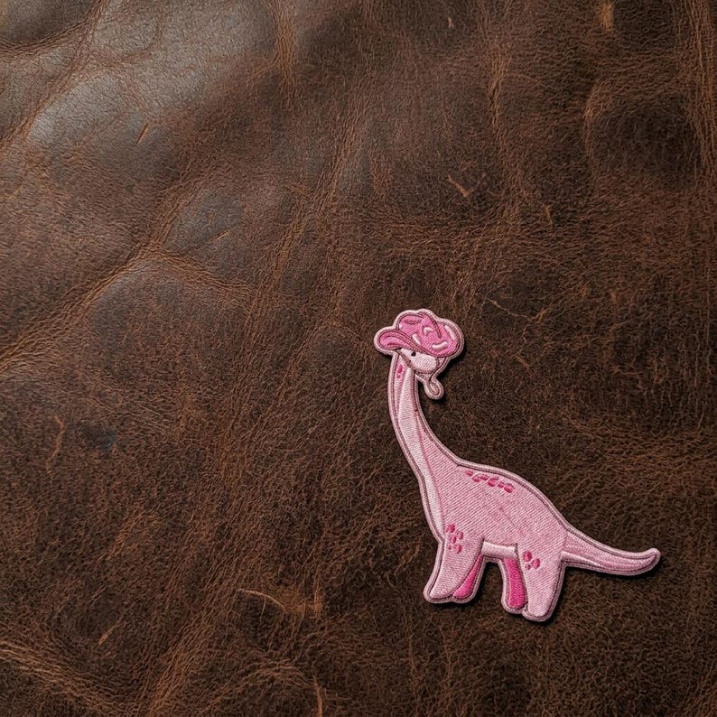 Pink Cowboy Hat Dinosaur Patch - Cute Pink Dino Embroidered Patch ...