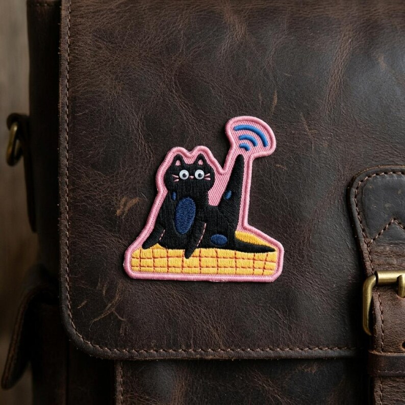 Black Cat Wifi Signal Patch - Funny Cat Iron on Patches - Humorous Cat ...