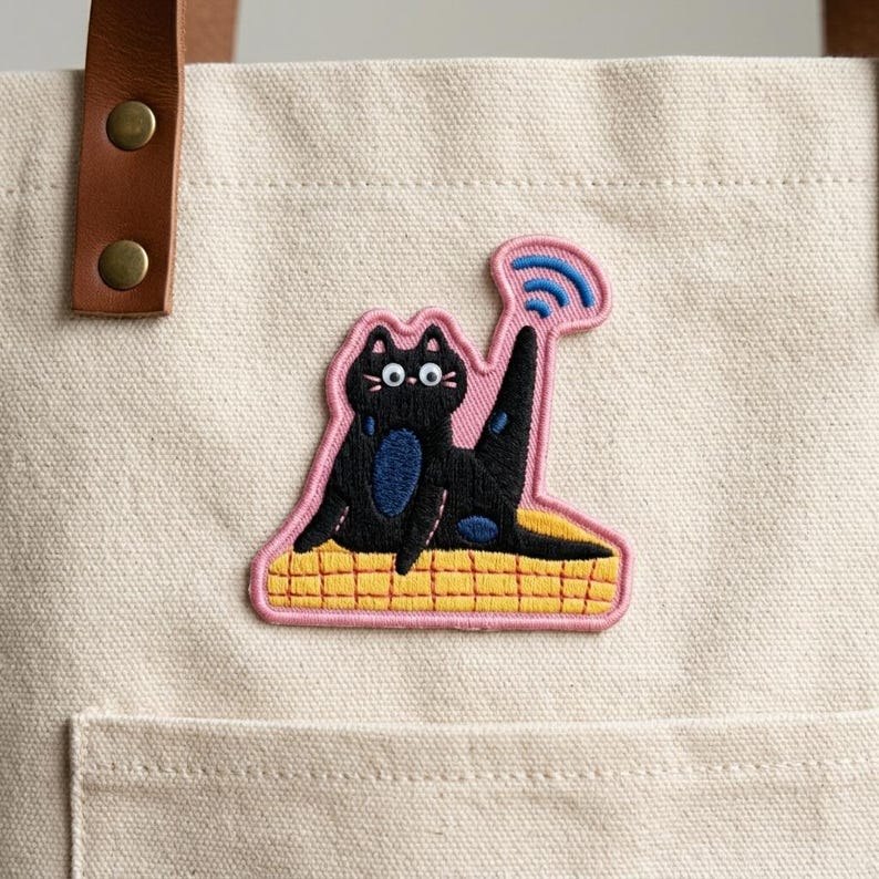 Black Cat Wifi Signal Patch - Funny Cat Iron on Patches - Humorous Cat ...