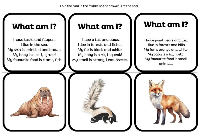 Wild Animal Riddles - Etsy