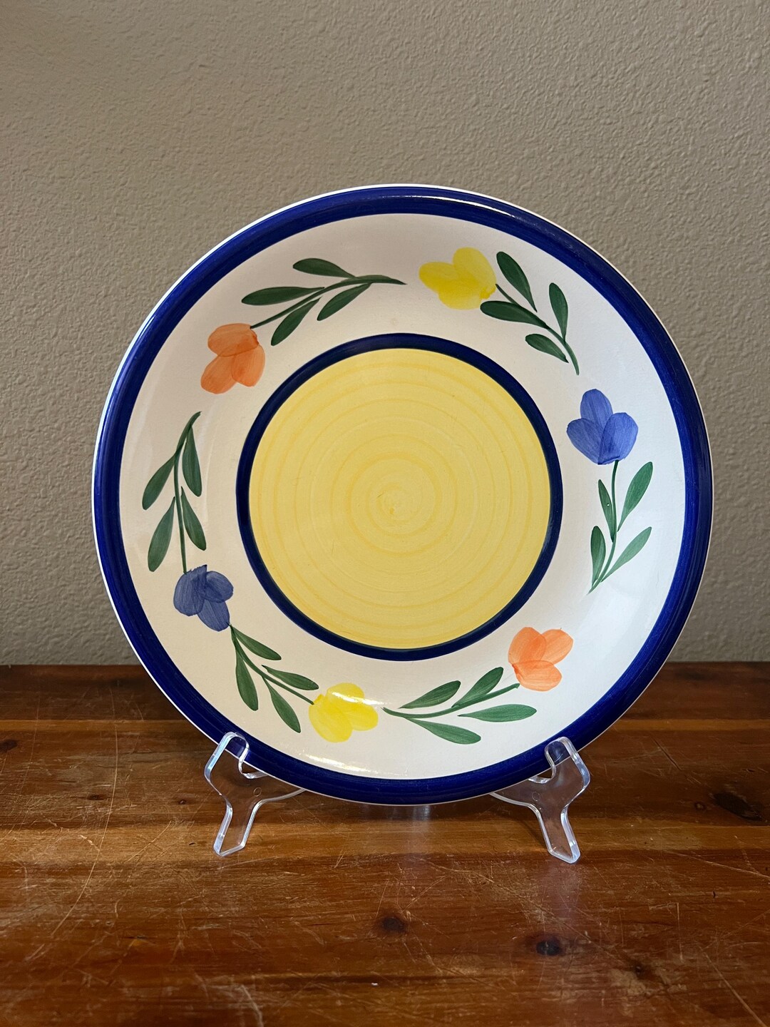 Gibson Everyday Hand-painted Blue Rim Floral Dinner Plate – Tuscan ...