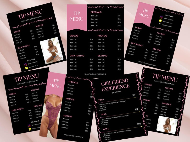 Black and Pink Onlyfans Tip Menu, Simple and Minimalistic Design - Etsy