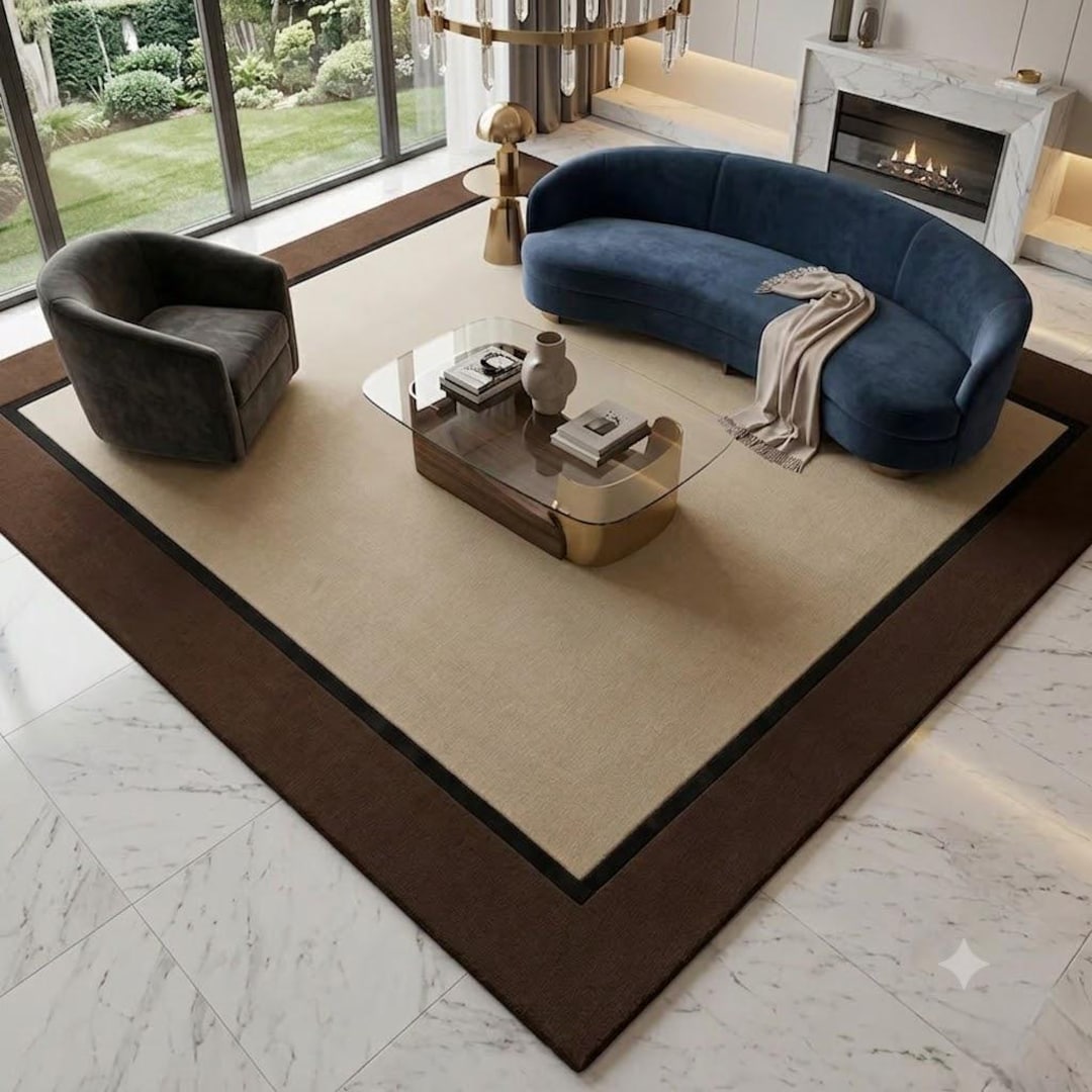Buy Beige Brown Border, Modern Abstract Carpet, Minimalist Home Decor ...