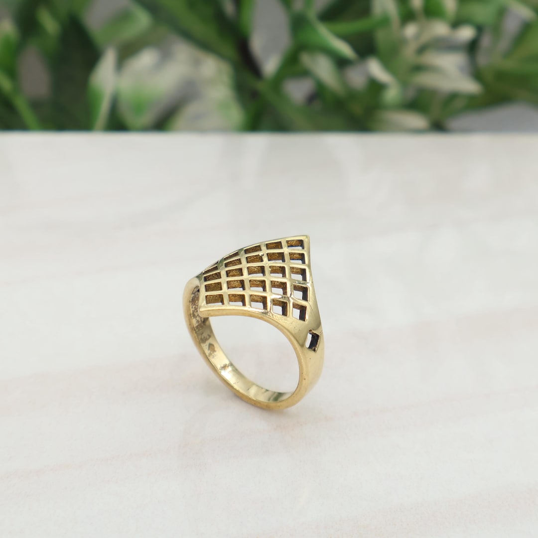 Geometric Gold Grid Statement Ring - Etsy