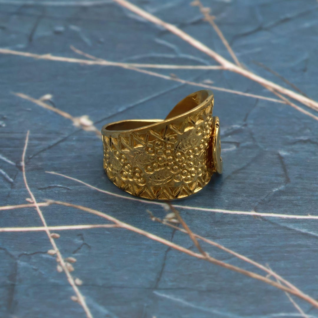 Brass Spiral Ring, Wide Band Statement Jewelry, Chunky Gold Swirl Ring ...