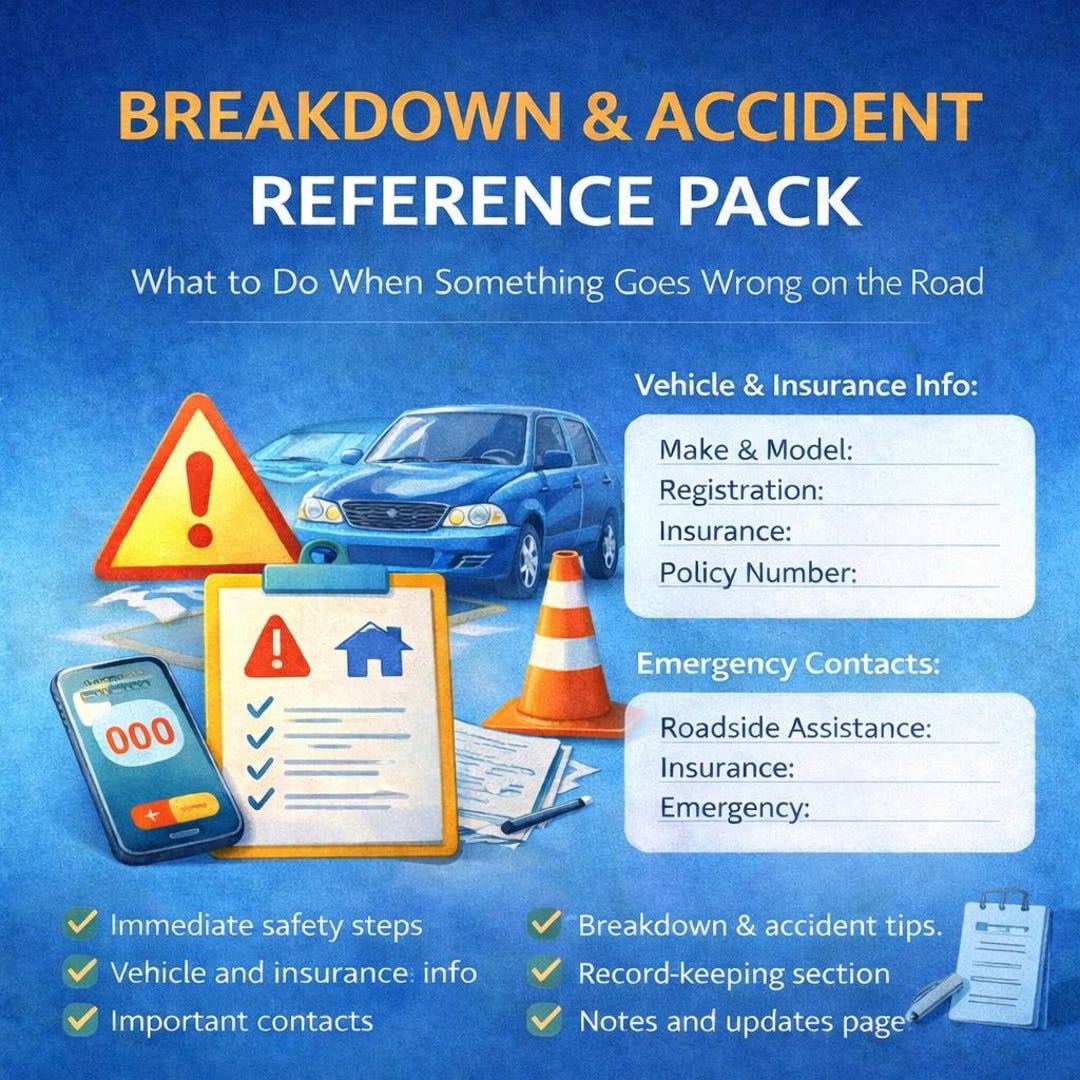 Car Breakdown Checklist | Accident Info & Insurance Details | Printable ...